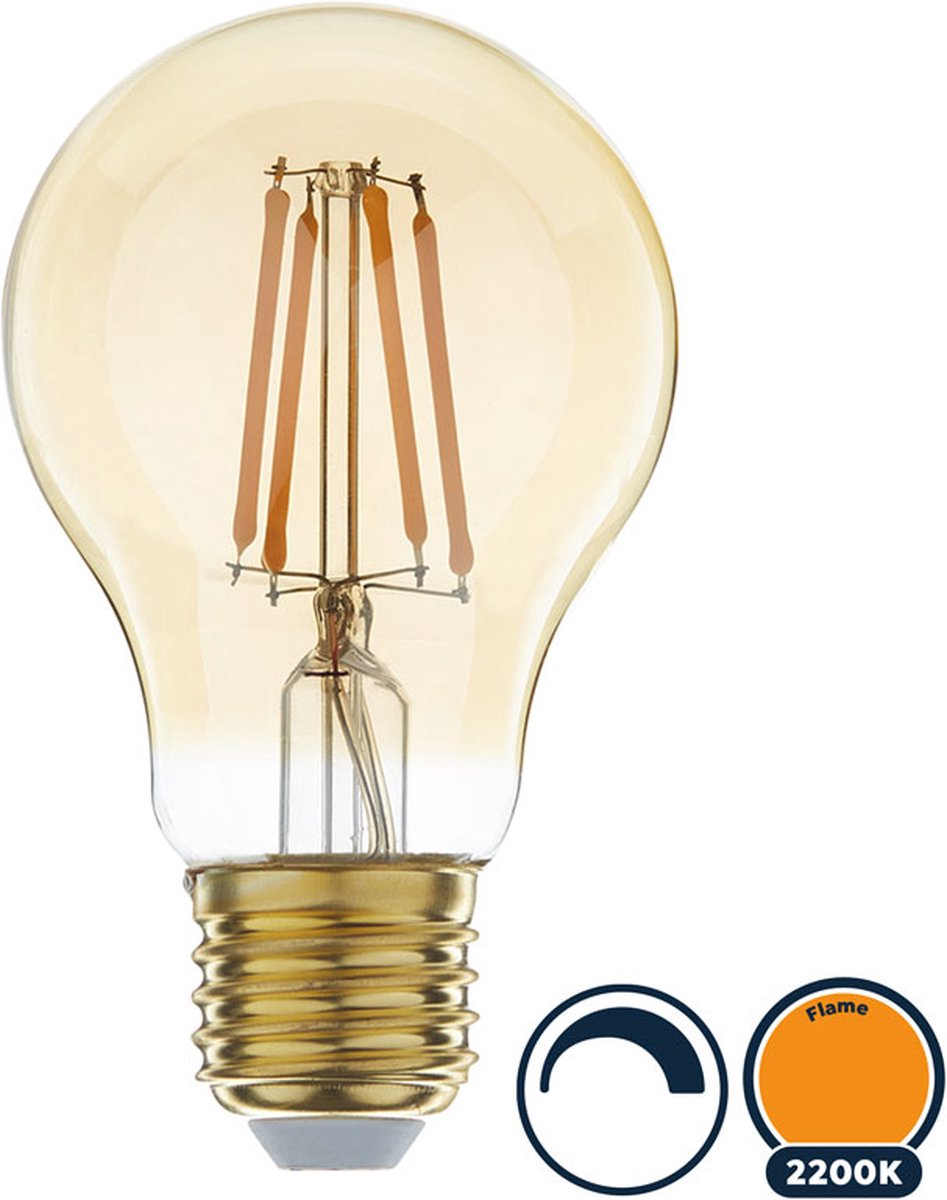 Led filament E27 bulb lamp 3,5 Watt, flame (2200K) extra warm licht, dimbaar tot 0%,... | bol