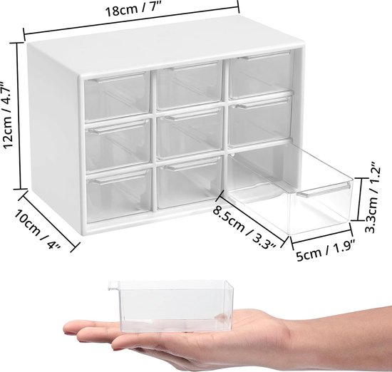 Shore Knutselbox, opbergbox met 9 schuifladen, 2 stuks, transparante en ...