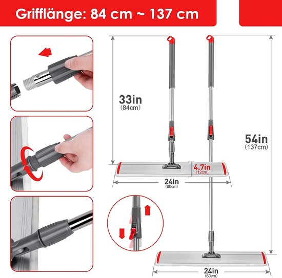 vlakke vloerwisser, 60 cm breed, microvezelmop met 5 herbruikbare ...