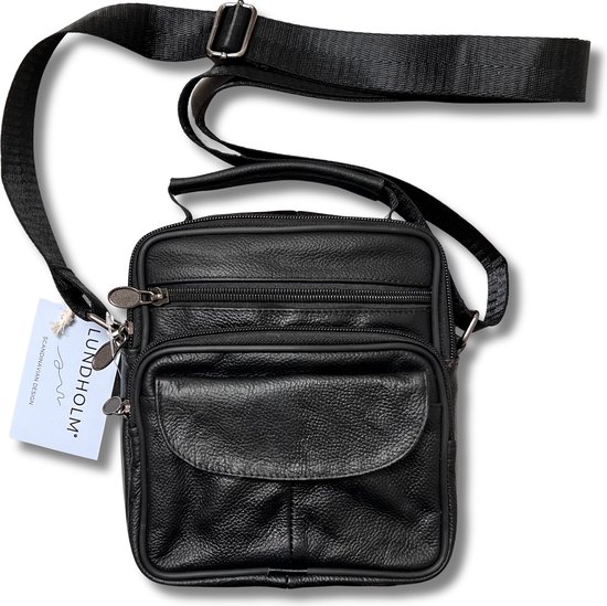 Lundholm Leren heren tas schoudertas leer zwart - tas heren schoudertas ...
