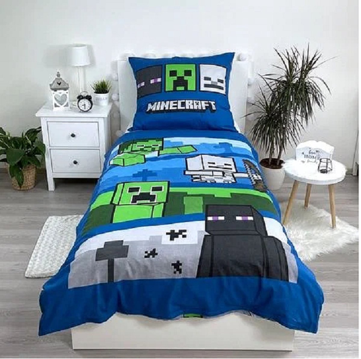 Minecraft Dekbedovertrek Hostile Mobs Glow In The Dark - 140 X 200 Cm ...