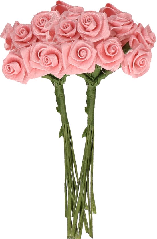 Rayher Decoratie roosjes satijn - 2x - bosje van 12 - roze - 12 cm ...