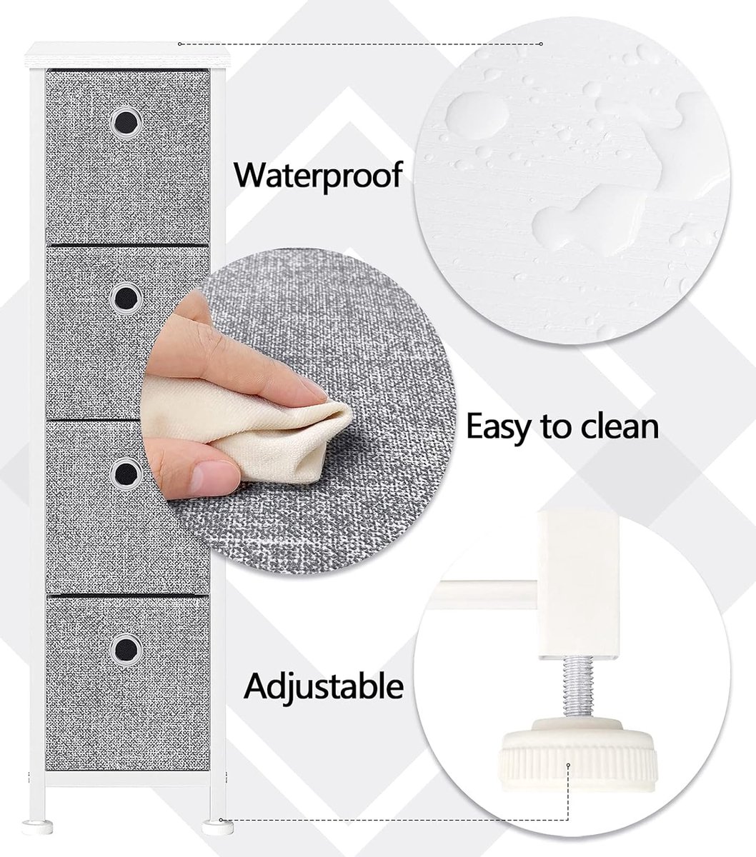 Kast, smalle commode met 4 laden van stof, kasten, organizer, metaal ...