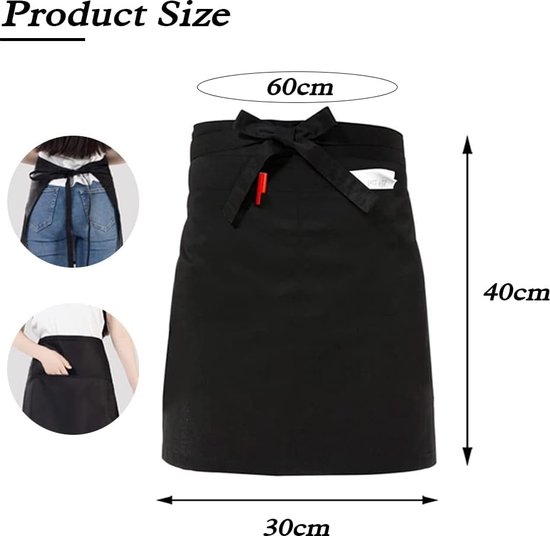 Voorbinders schort, 2 stuks unisex kort schort met zakken, halve ...