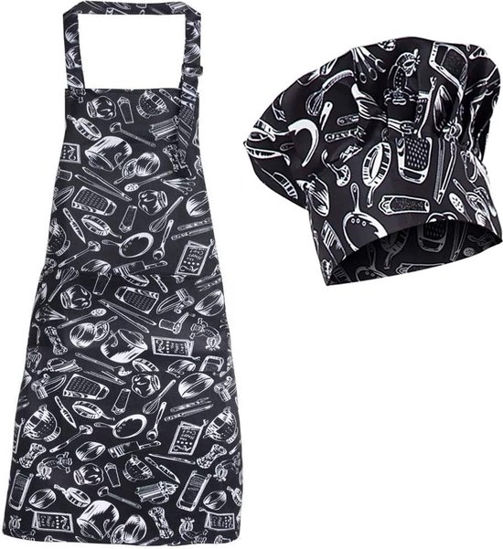 Unisex kookschort met kookmuts verstelbaar chili-patroon schort met ...