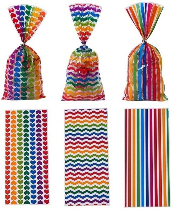 50 stuks trakatie zakjes - uitdeelzakjes regenboogkleuren 27.5 x 12.5 ...