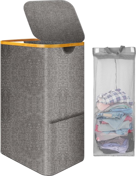 Wasmand met deksel, 105L wasmand met verwijderbare waszak, opvouwbare ...