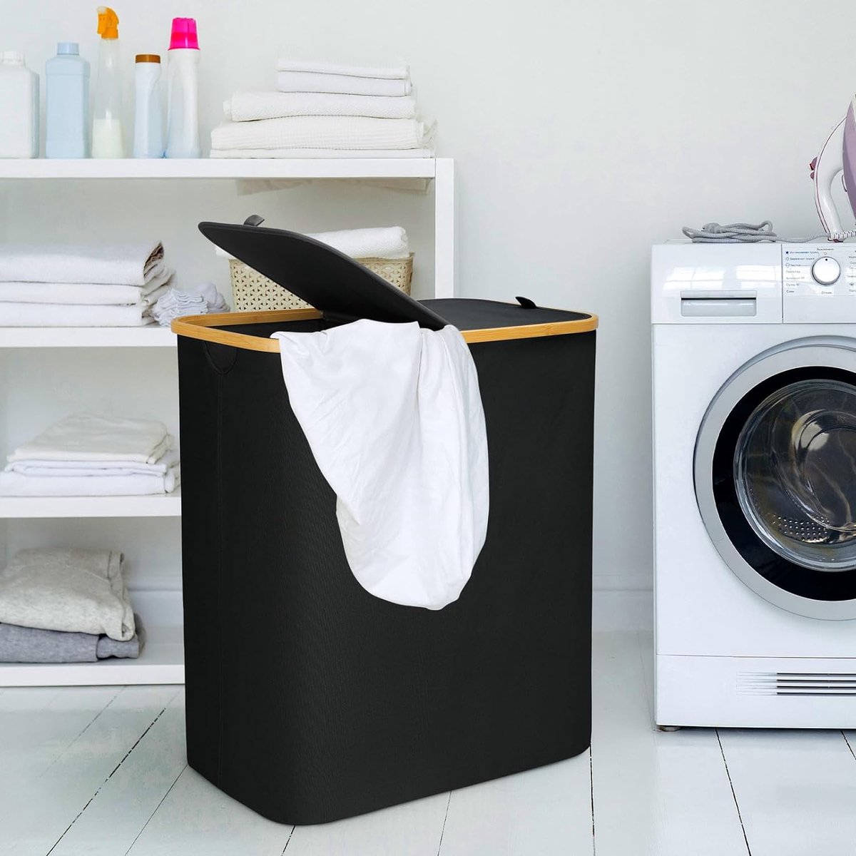 Panier à linge avec couvercle, 2 compartiments, boîte à linge 140 L ...