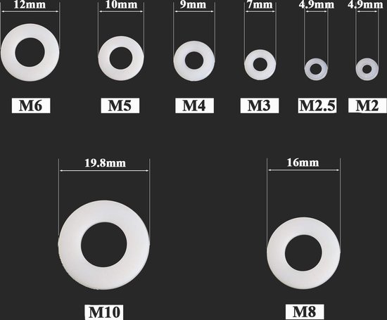 sluitringen, kunststof, wit, 520 stuks, bijsluitringen, nylon, sluitringen, M3, M4,... | bol