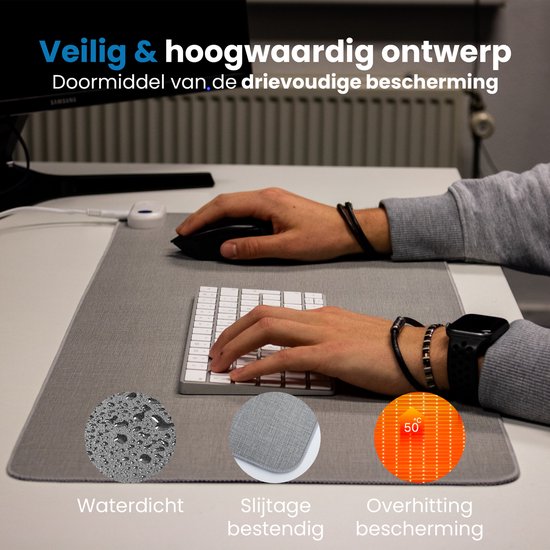 Dokx - Verwarmde Muismat grijs - Verwarmde Bureau Onderlegger ...