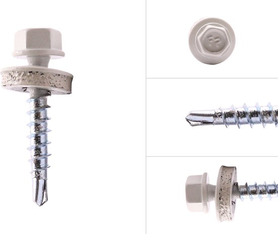 Wovar Dakpanplaatschroeven Verzinkt Wit R9002 4.8 x 28 mm | Doos 250 ...