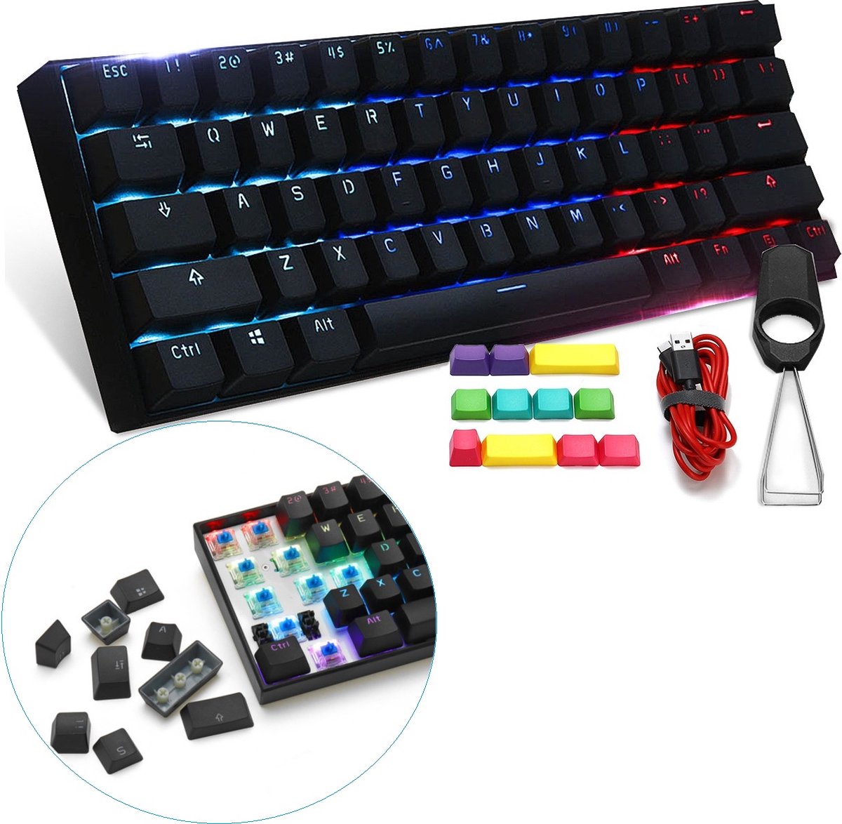 Mechanisch Gaming Toetsenbord - 60% lay-out -Led verlicht RGB Pro ...
