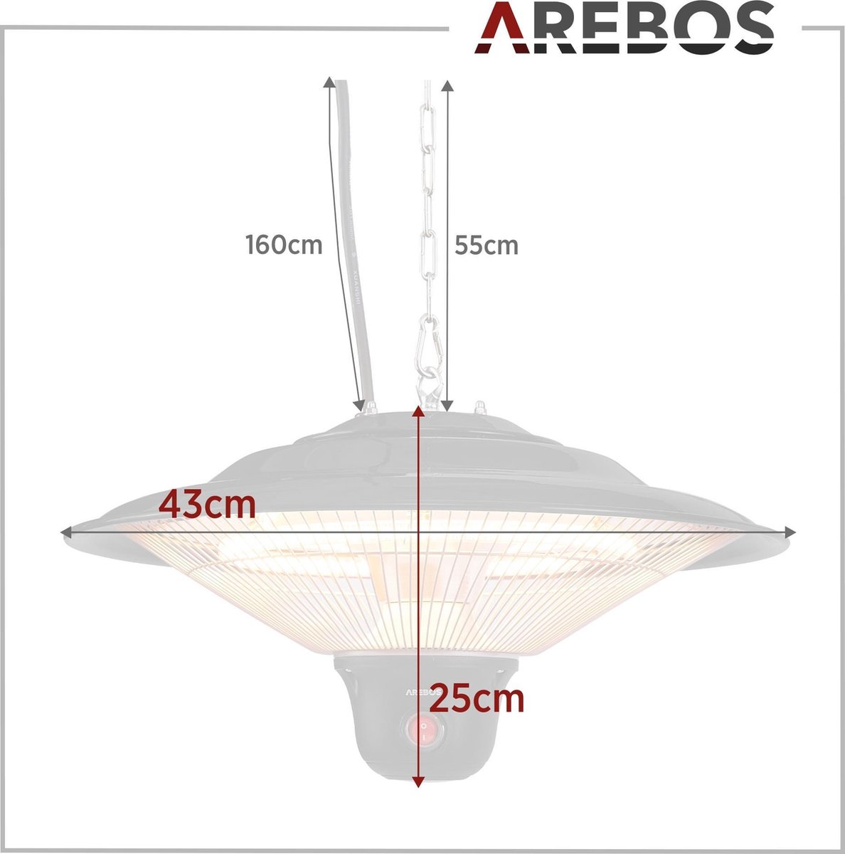 AREBOS Infrarood Heater - 1500W met afstandsbediening - Elektrische ...