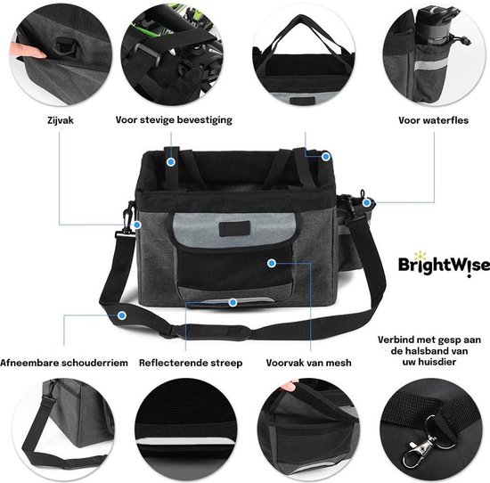 BrightWise® Fietsmand - Hondenfietsmand - Opvouwbaar - Fietsmand Voor - Zwart | bol.com