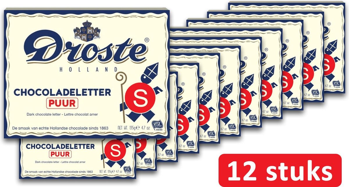 Droste Chocoladeletter Puur - Letter S - 12 stuks á 135 gram | bol