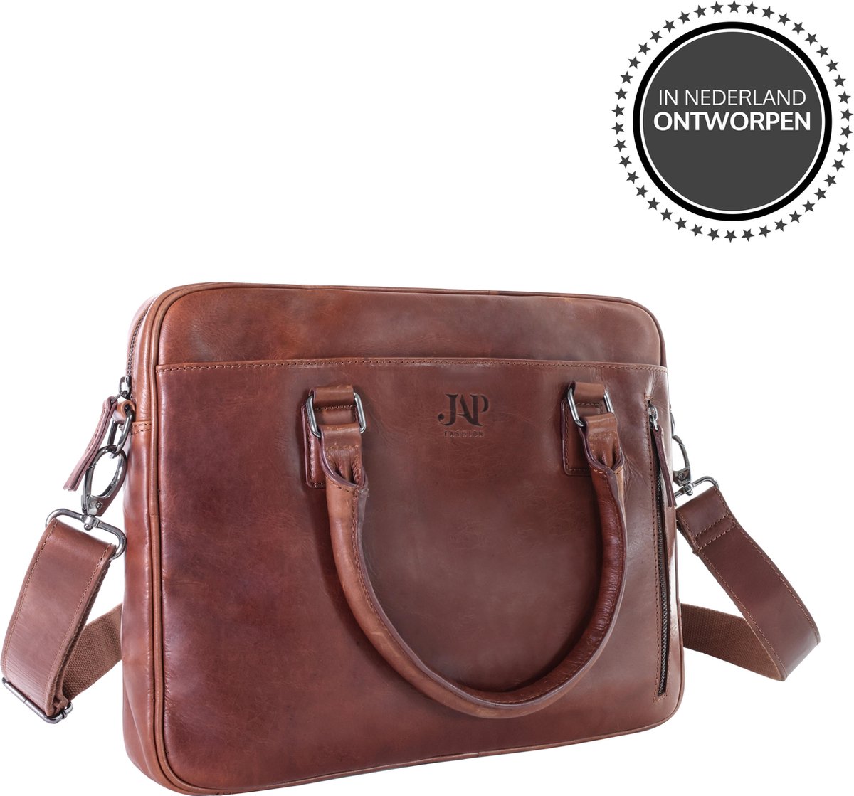 JAP Business Laptoptas - Echt leer - Waterdicht - Voor heren en dames ...