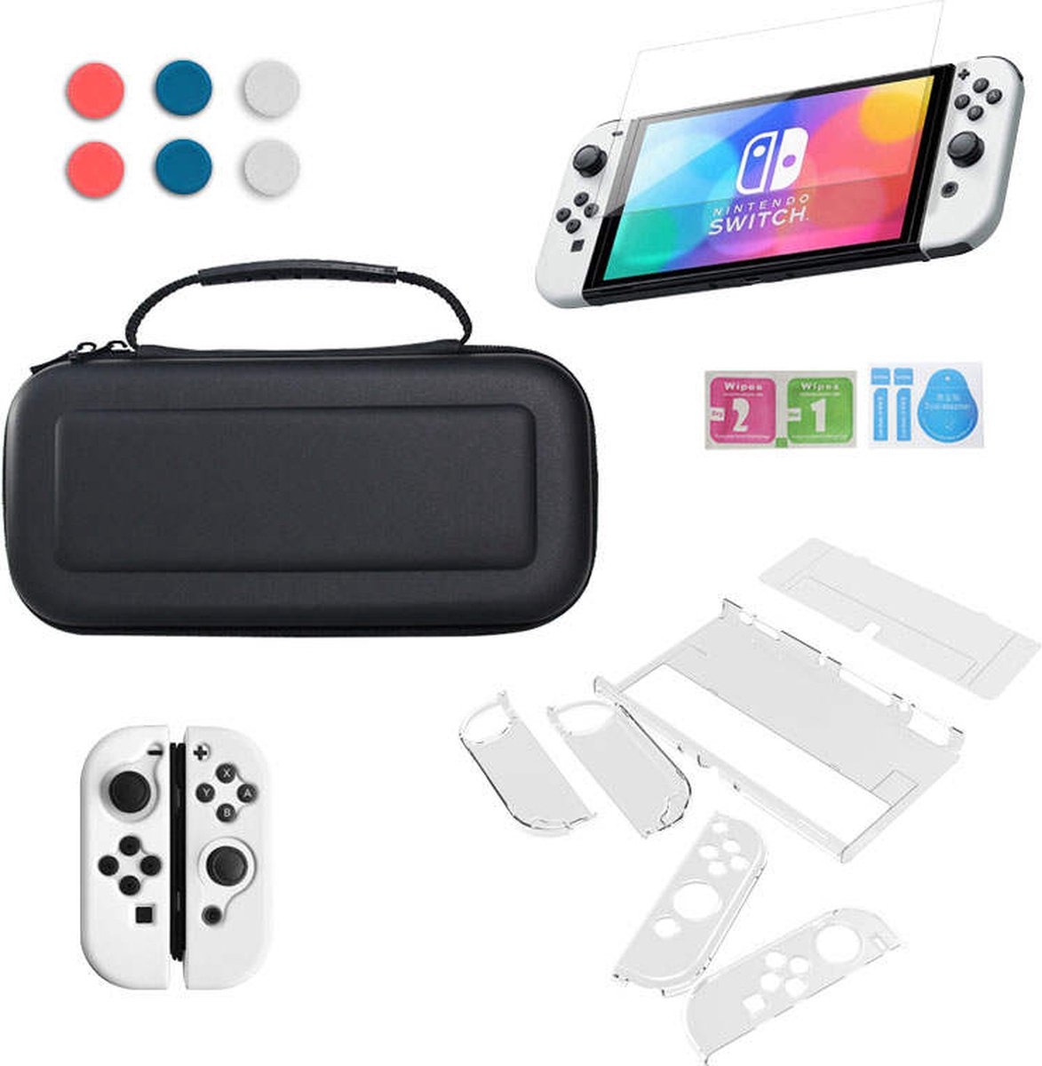 7-in-1 Set Geschikt voor Nintendo Switch OLED - Case voor Joy-Con's ...
