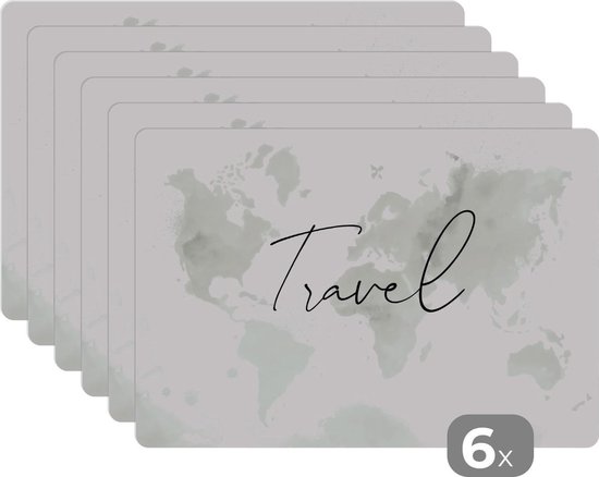 Placemat - Placemats kunststof - Wereldkaart - Waterverf - Zwart - Wit ... Placemat - Placemats kunststof - Wereldkaart - Waterverf - Zwart - Wit ...