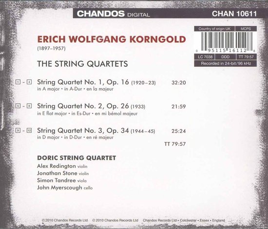 Doric String Quartet - Korngold: The String Quartets Nos 1, 2 & 3 (CD), Doric String... | bol