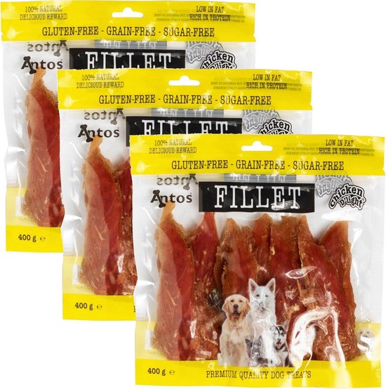 Antos Chicken D'Light Fillet - Hondensnacks - 3 x Kip 400 g | bol