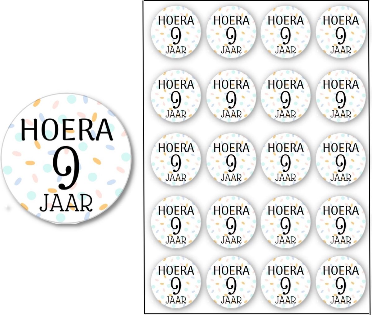 Traktatiestickers Hoera 9 Jaar - Stickervel - Cadeausticker - Wensetiket - Rond 40 mm... | bol.com