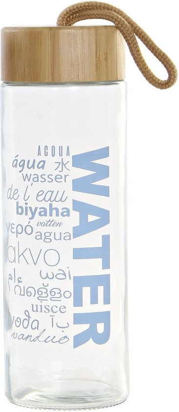 2x stuks glazen waterflessen/drinkflessen blauw transparant met touwtje ...