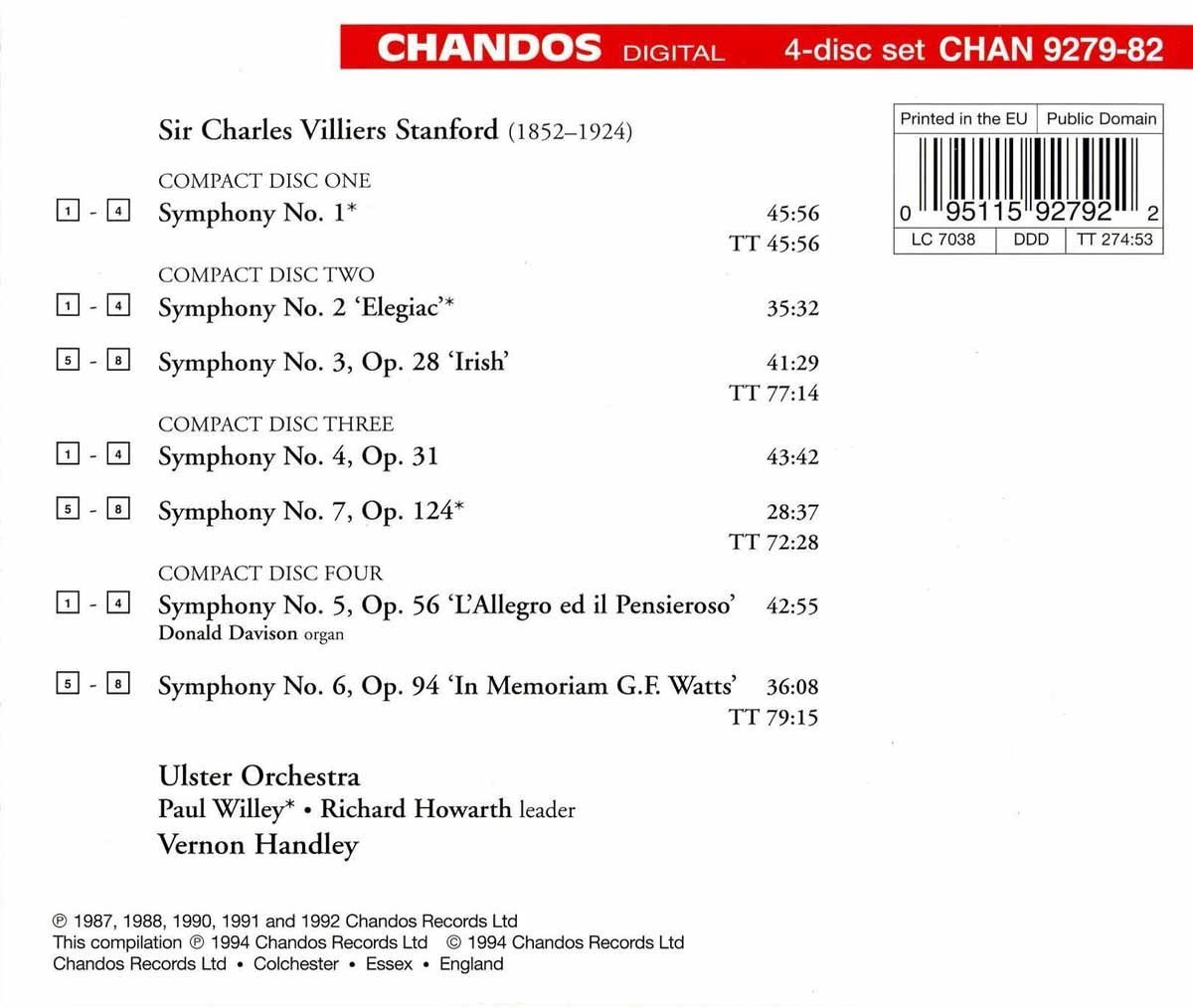 Ulster Orchestra - Complete Symphonies (CD), Charles Villier Stanford | CD (album) |... | bol.com