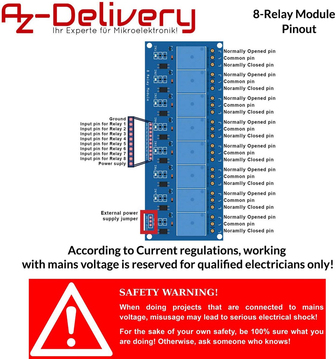 AZDelivery 8-Relay Module 5V met Optocoupler Low-Level-Trigger ...