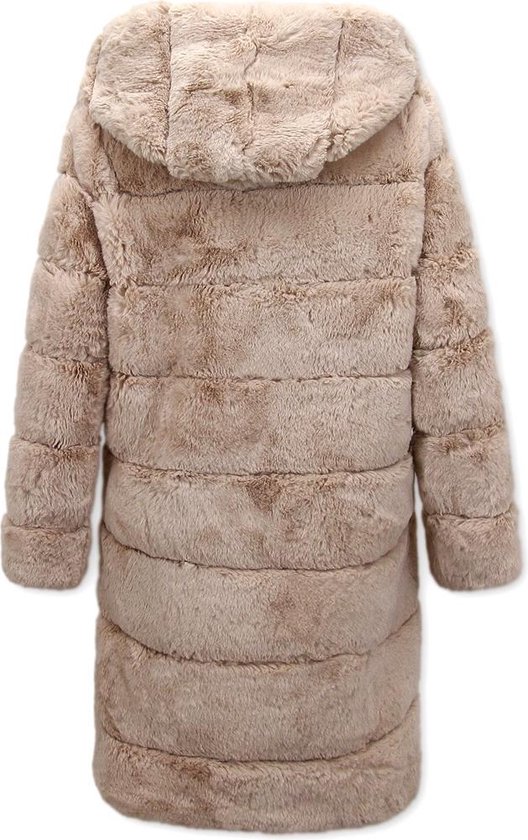 Imitatie Bontjas Dames met Capuchon -Beige /Bruin | bol.com