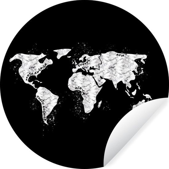 WallCircle - Muurstickers - Behangcirkel - Wereldkaart - Marmer - Zwart - Wit -... | bol