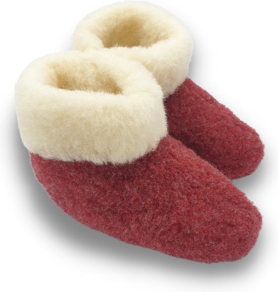 wollen sloffen 100% wol pantoffels -rood/wit hoog model- maat 40 | bol.com
