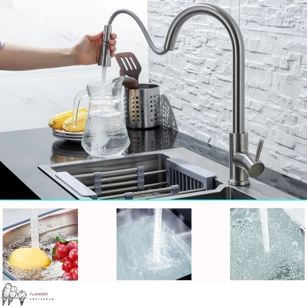 Keukenkraan Met Uittrekbare Uitloop - Handdouche - Uittrekbaar - Mengkraan - Zilver -... | bol.com