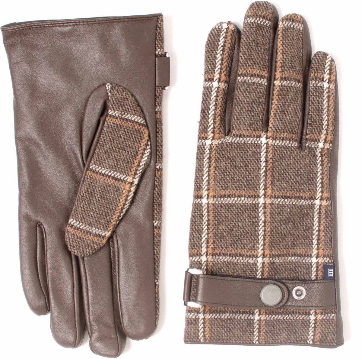 EDGE | Cognac leren handschoen met geruit patroon van stof | bol.com