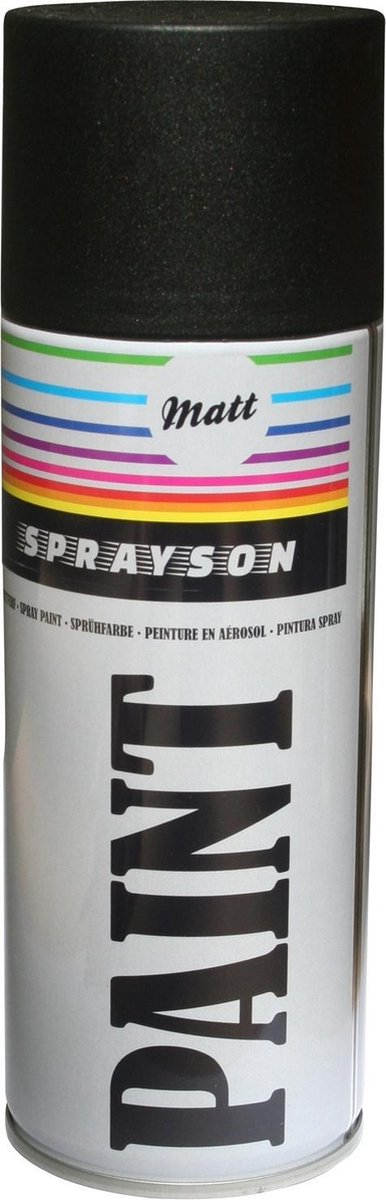 Sprayson Verf Spuitbus - Spuitlak - RAL9005 Mat Zwart - 400 ml. - 12 ...