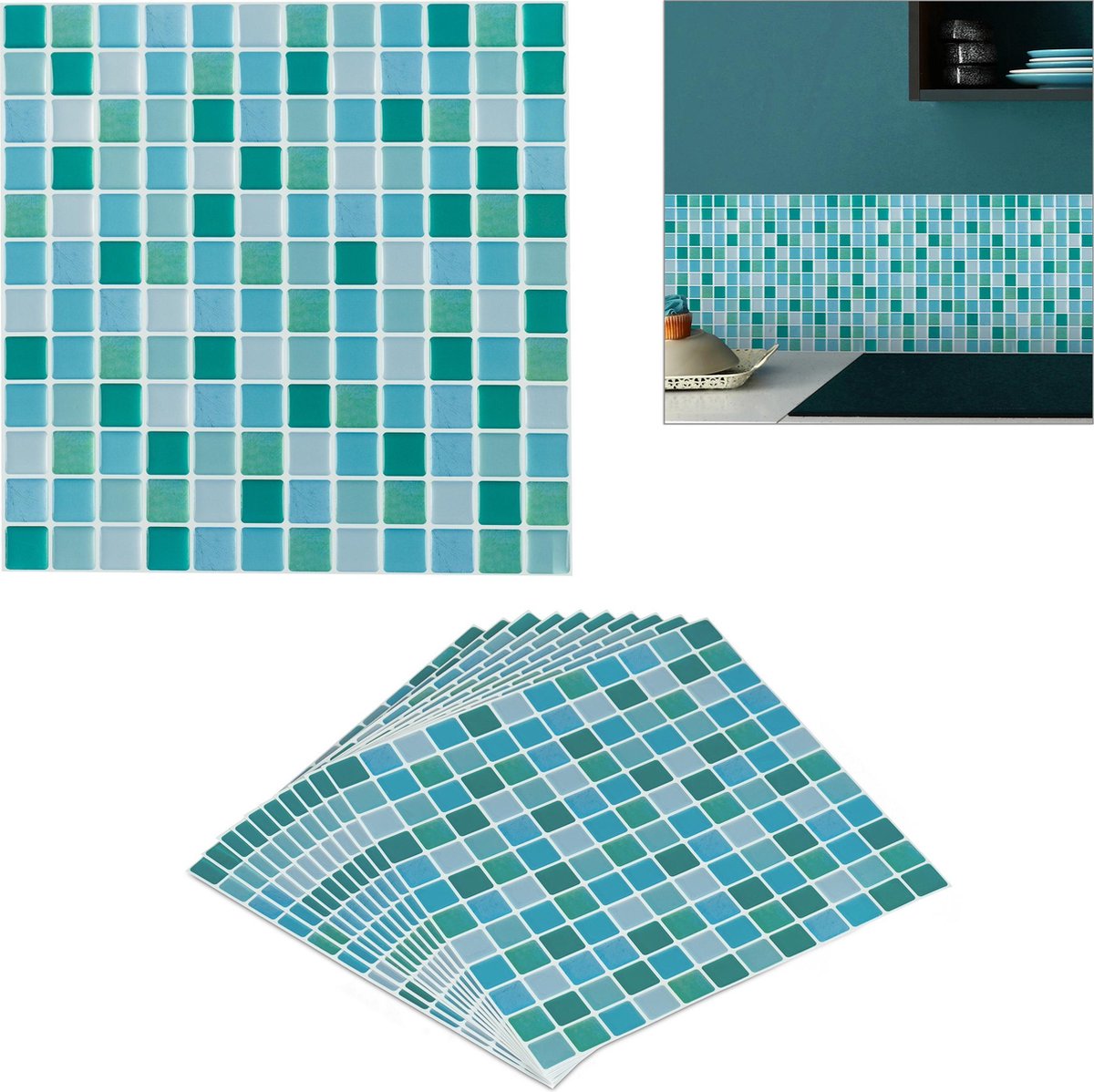 Relaxdays tegelstickers mozaiek - 3d stickers tegels - 10 stuks ...