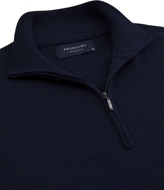 Profuomo - Pullover Merino Half Zip Donkerblauw - XXL - Slim-fit | bol.com