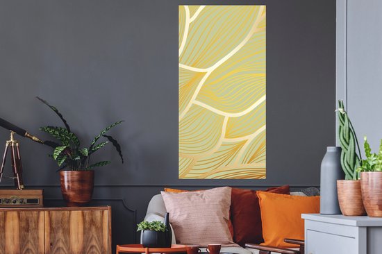 Muurstickers - Sticker Folie - Gouden golven op een groene achtergrond ...