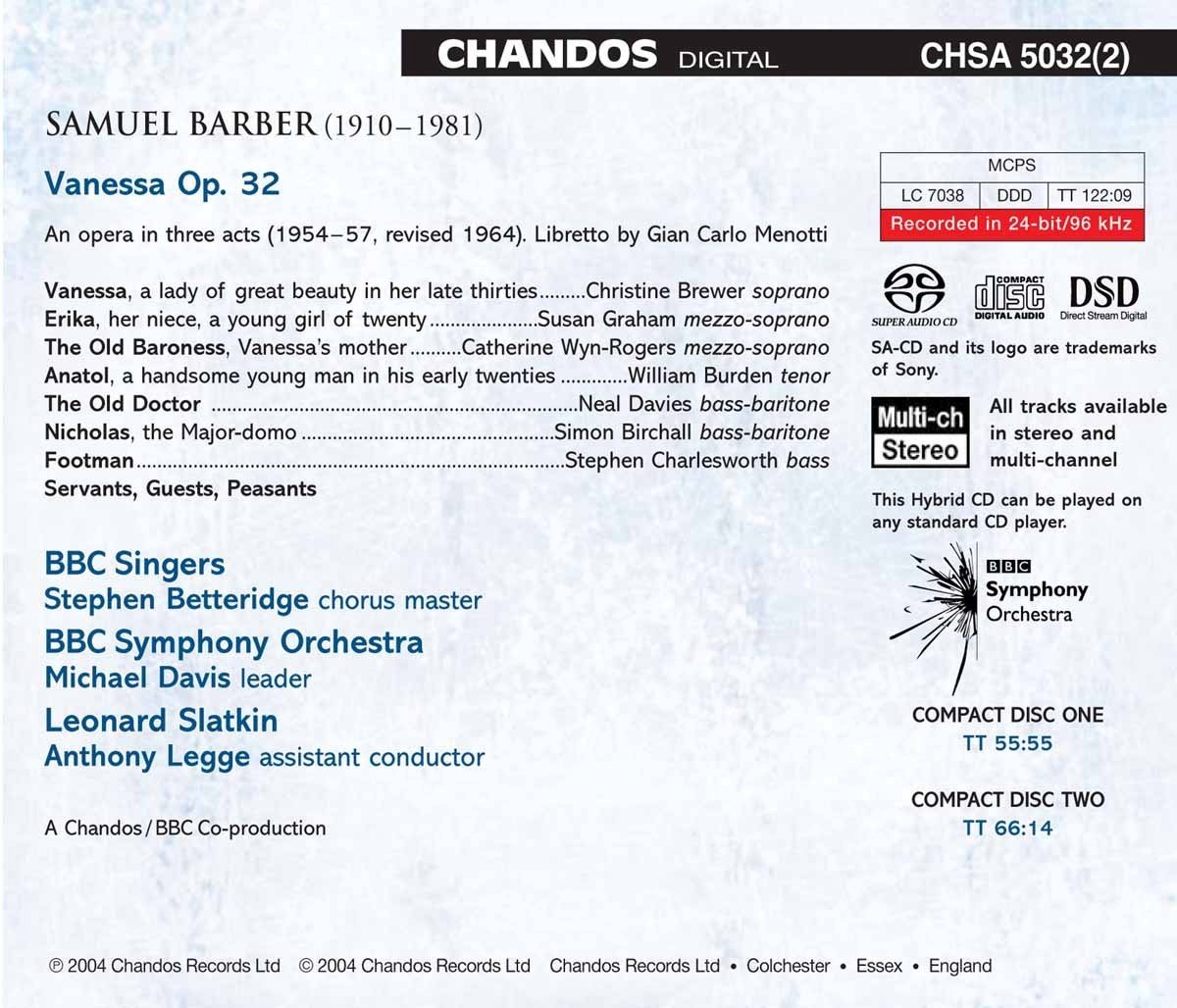 Graham/Brewer/BBC Singers/BBC Symph - Vanessa (CD), S Barber | CD ...