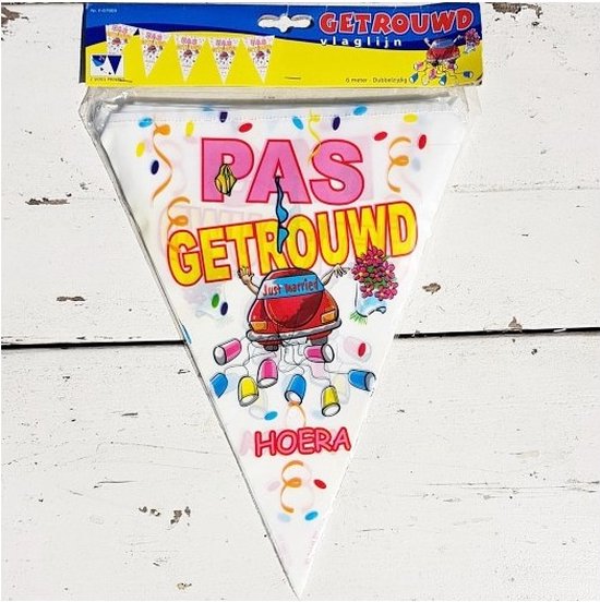 Vlaggenlijn Pas Getrouwd en Hoera - slinger - vlaggenlijn - trouwen ...