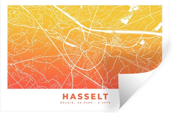 Stickers muraux - Plan de la ville - België - Hasselt - Jaune - 120x80 ...