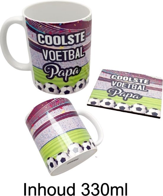 Bedrukte Beker + Houten Onderzetter Coolste Voetbal Papa Kadotip Verjaardag Vaderdag... | bol