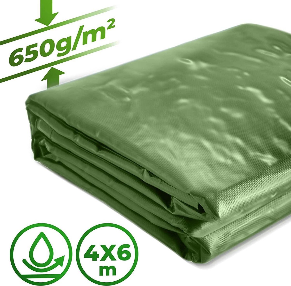 Jago- Bâche, 4x6m, 650 g/m², verte, imperméable & résistante à la ...