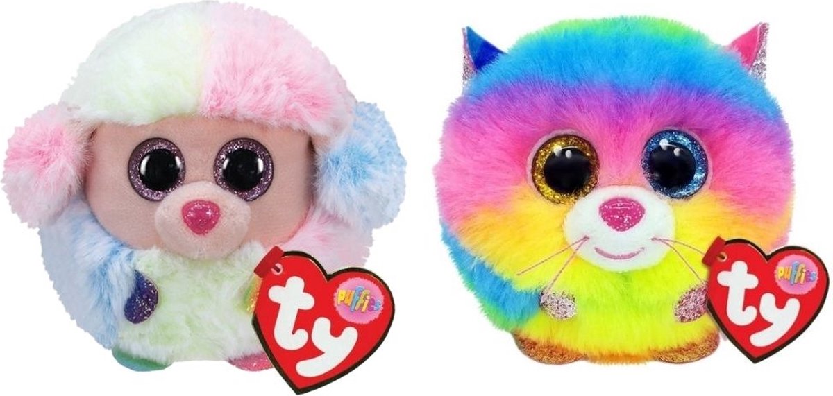 Ty - Knuffel - Teeny Puffies - Rainbow Poodle & Gizmo Cat | bol.com