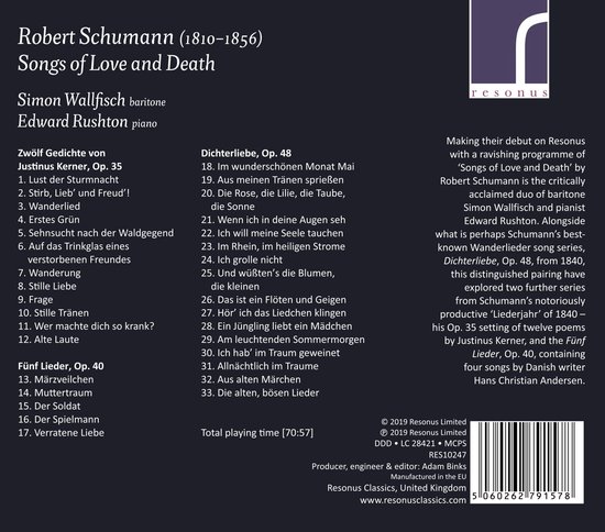 Simon Wallfisch Edward Rushton - Robert Schumann Songs Of Love And D ...