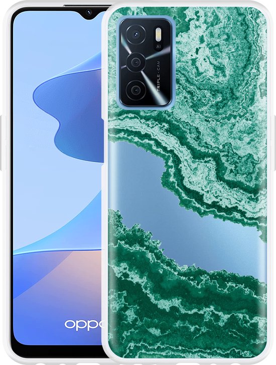 Cazy Hoesje geschikt voor Oppo A54s - Turquoise Marble Art | bol