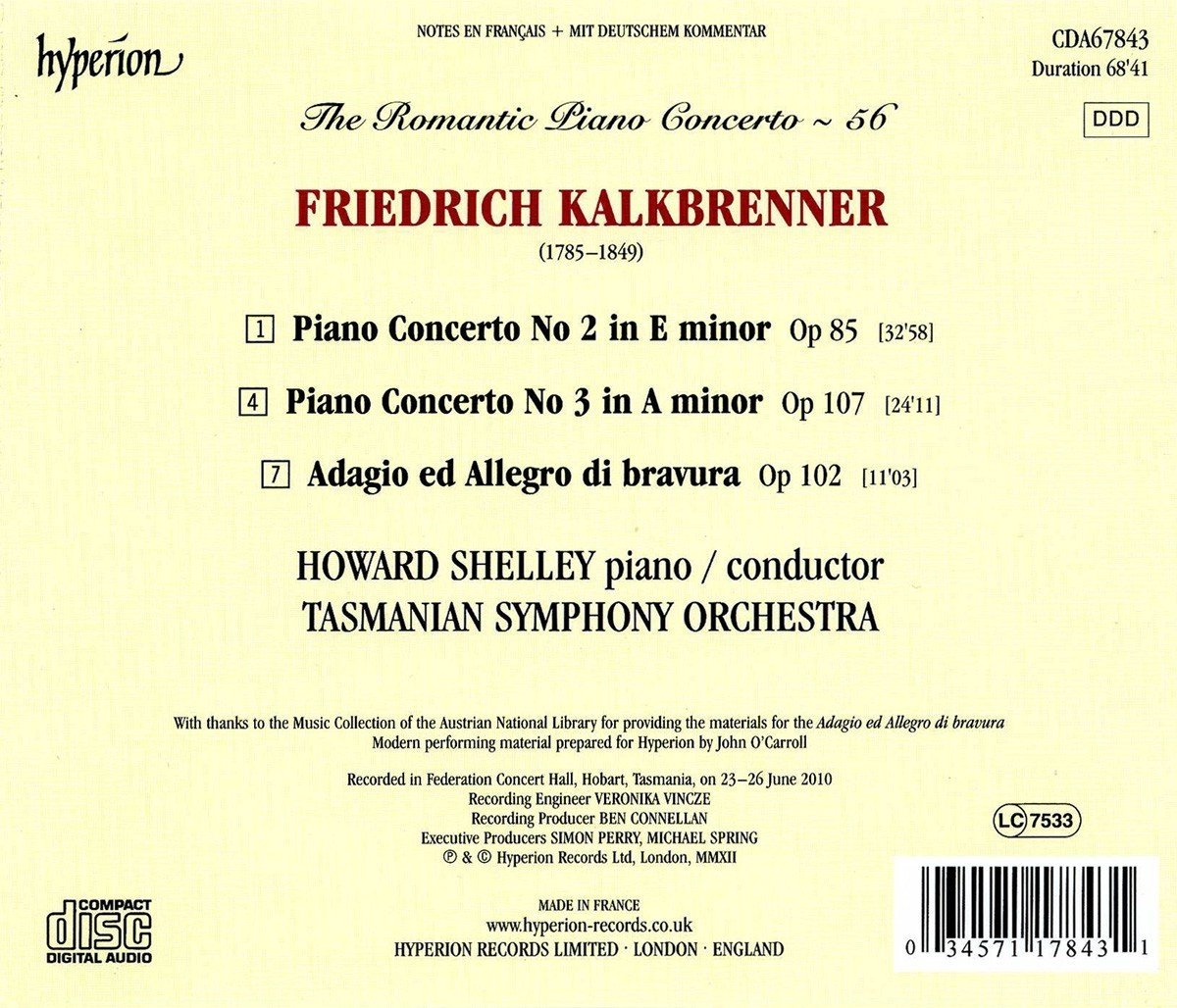 Tasmanian Symphony Orchestra, Howard Shelley - Kalkbrenner: Romantic Piano Concerto... | bol.com