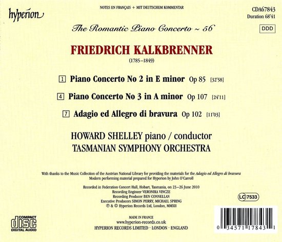 Tasmanian Symphony Orchestra, Howard Shelley - Kalkbrenner: Romantic Piano Concerto... | bol.com