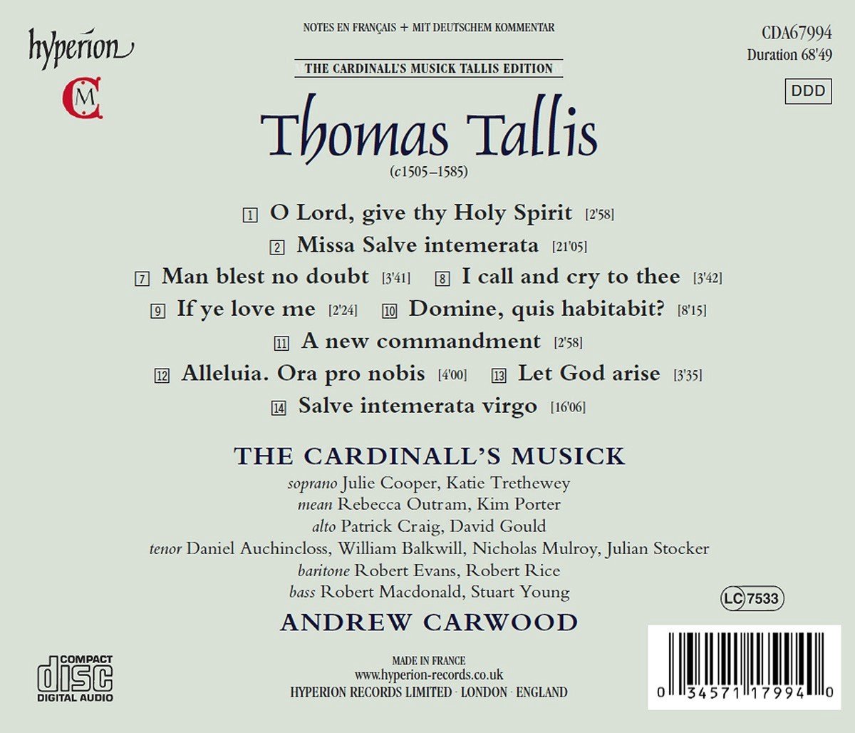 Thomas Tallis - Salve Intemerata (CD), Andrew Carwood | CD (album ...