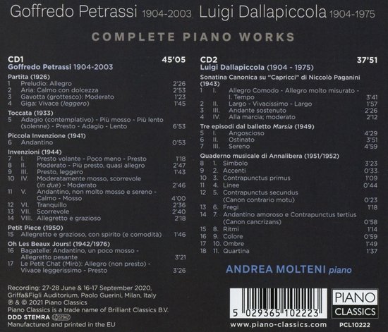 Andrea Molteni - Petrassi, Dallapiccola: Complete Piano Works (2 CD ...