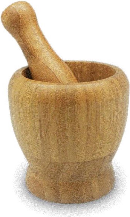 Bamboe vijzel met stamper 10cm - Stamper - Hout - Rond - Fijnmalen ...